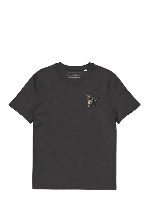 ANCHOR & CREW Heather Cool Cat Actual Life Organic Cotton Embroidered T-shirt - Black