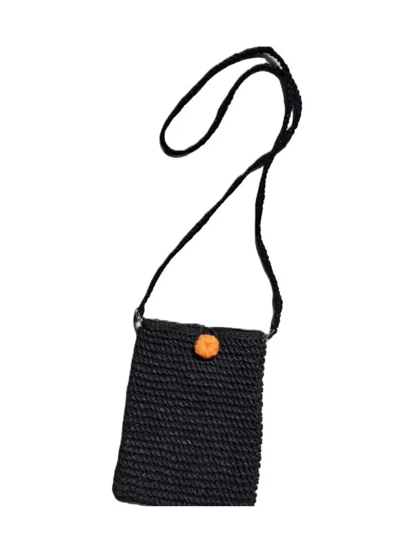 SPRINGMOONATELIER Raffia Cell Phone Bag - Black