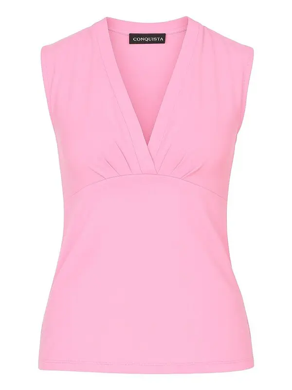 CONQUISTA Rose Sleeveless V-neck Jersey Top – Stretch Fabric - Red