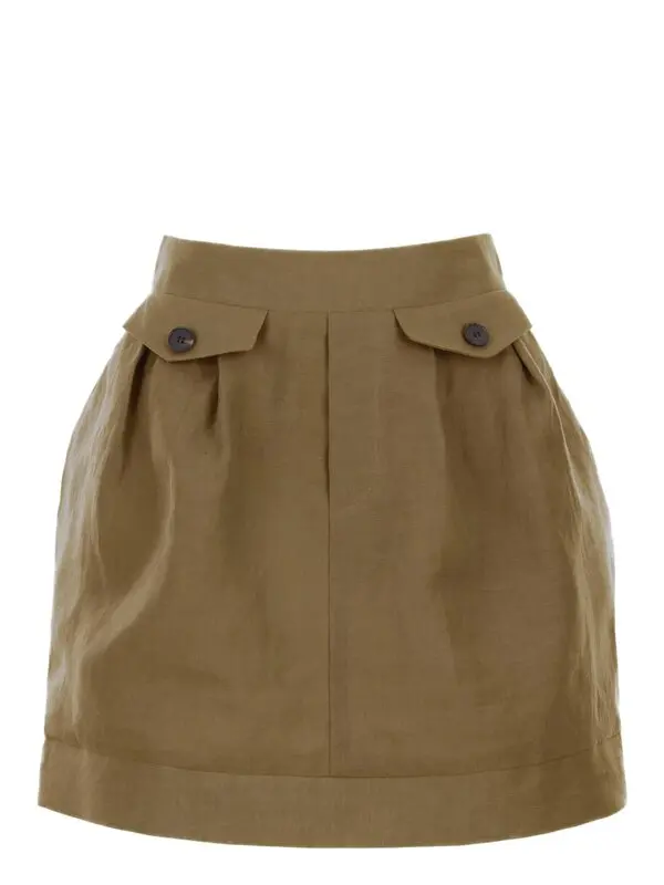 JANA COSHÈ Dark Mustard Linen Mini Skirt With Pleats And Pocket Flaps - Brown