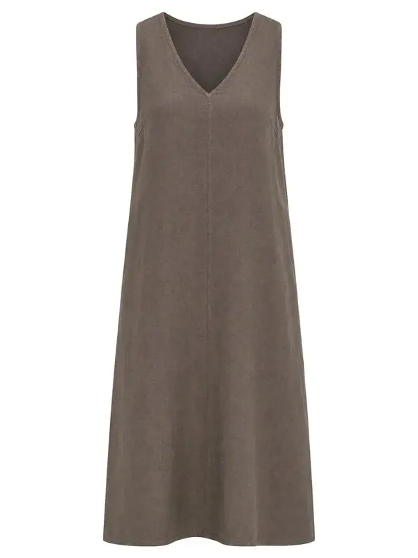LUELLA FASHION Lisette Sleeveless V-neck Linen Dress Taupe - Brown