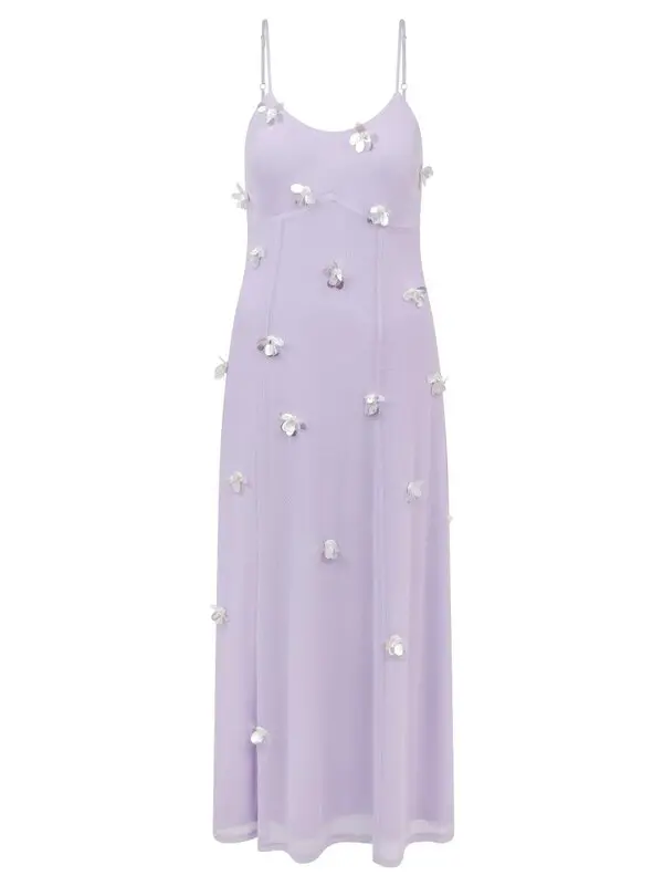 SOUR FIGS Floral Sequin-appliqué Tulle Midi Dress In Lavender - Purple