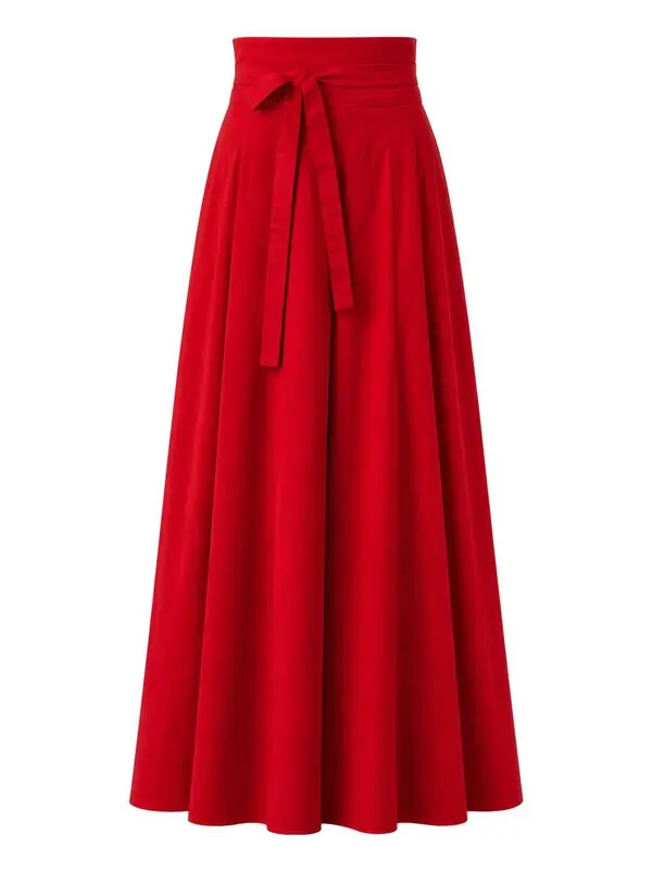 NIKKA PLACE Long Cotton High Waist Skirt In Color - Red