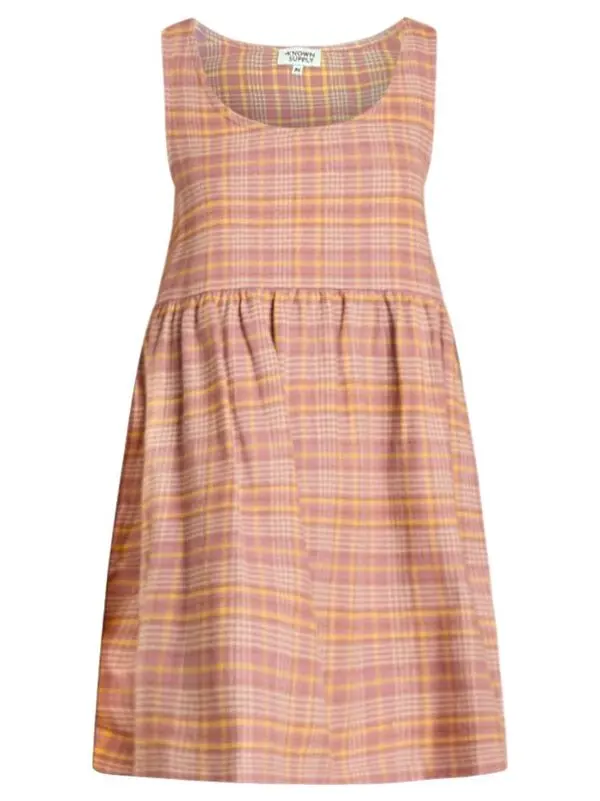 KNOWN SUPPLY Babydoll Flannel Dress Glenwood Blossom Plaid - Pink