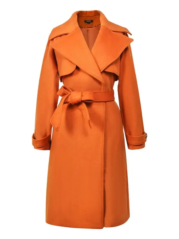 SMART AND JOY Shoulder Flaps Woolen Coat - Orange