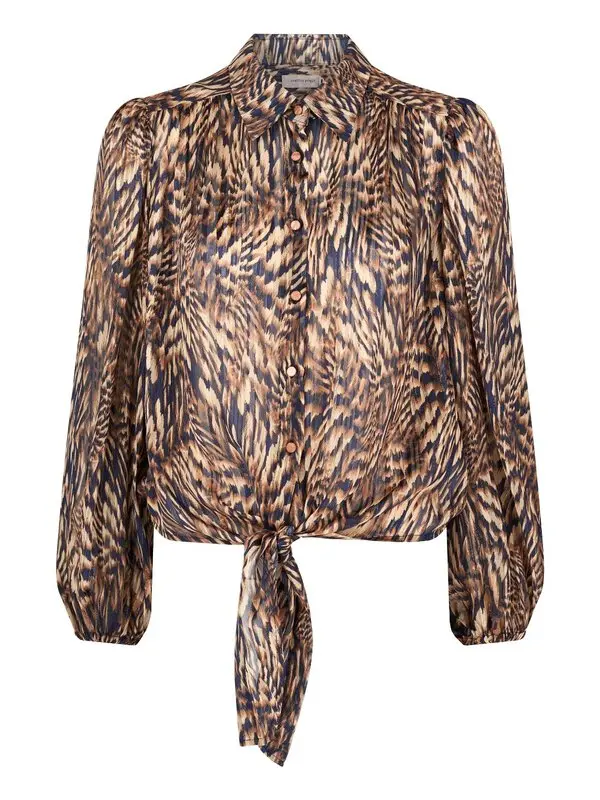 TRAFFIC PEOPLE Blue / Brown A Little Breeze Animal Print Tremors Tie Shirt - Blue/brown