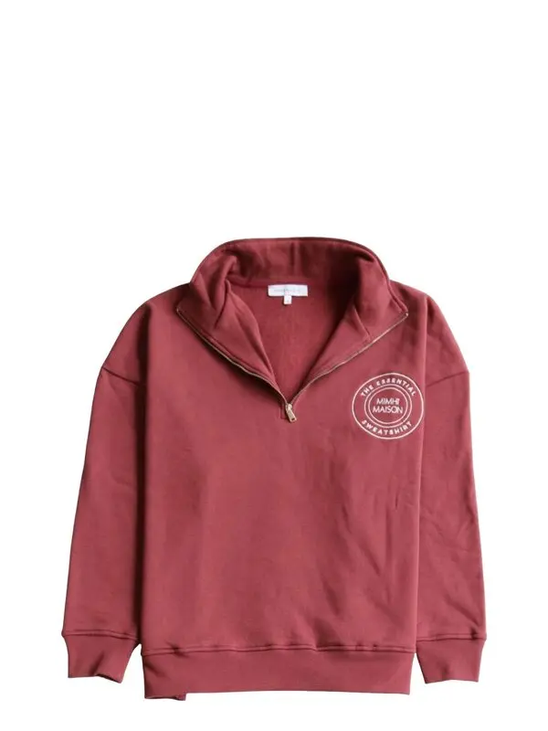 MIMHÍ MAISON Oversized Half-zip Sweatshirt – Burgundy - Red