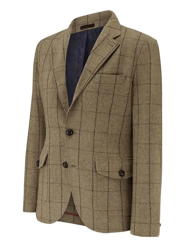 GUARDS LONDON Allenby Wool Tweed Blazer Tan Windowpane - Brown