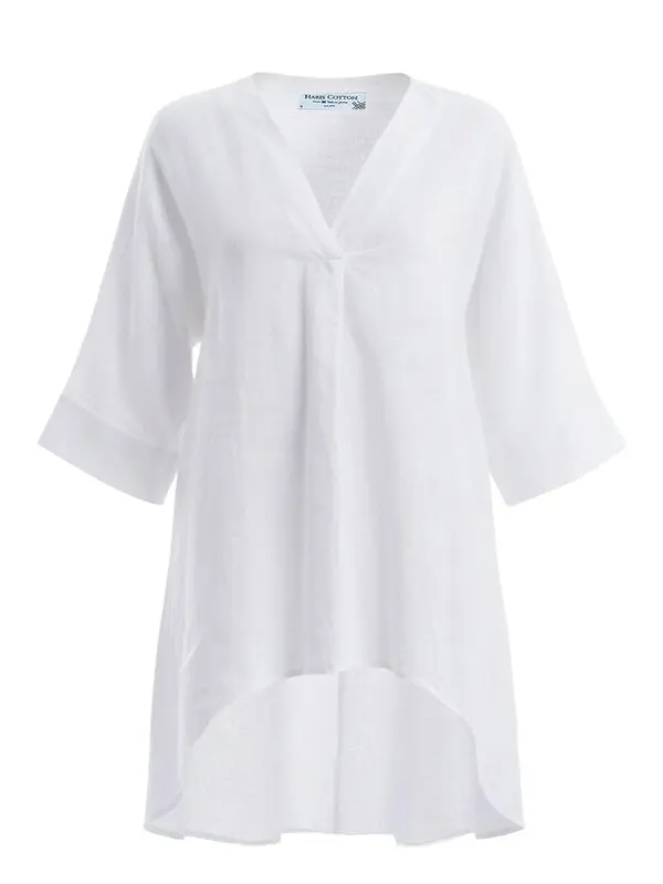 Haris Cotton Asymmetric Linen Blouse With V-neck - White
