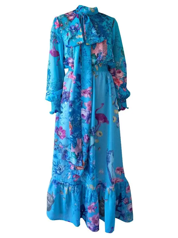ABSURDE Tinguely Midi Dress With Bow - Blue