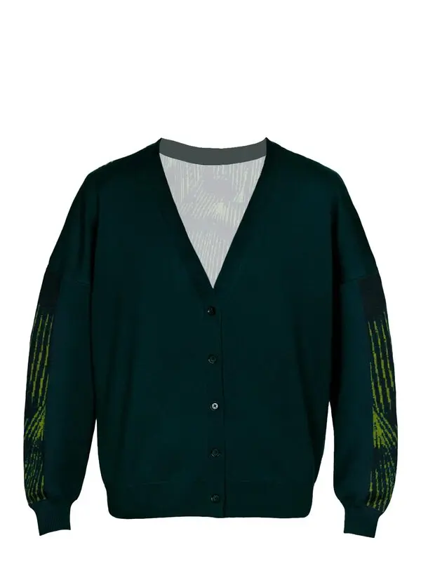 ESSIEN & EMRE Clarus Merino Wool Pattern Panel Cardigan Forest - Green