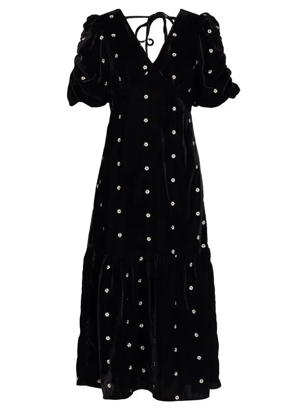 ROSE & NANCY Mila Velvet Midi Dress - Black
