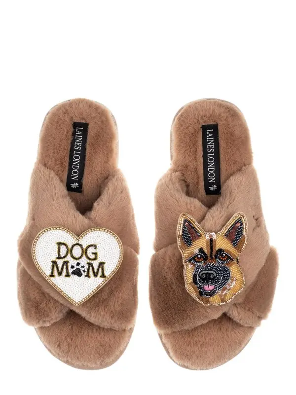 LAINES LONDON Neutrals Classic Laines Slippers With Roxy The German Shepherd & Dog Mum/mom Brooches Toffee - Brown