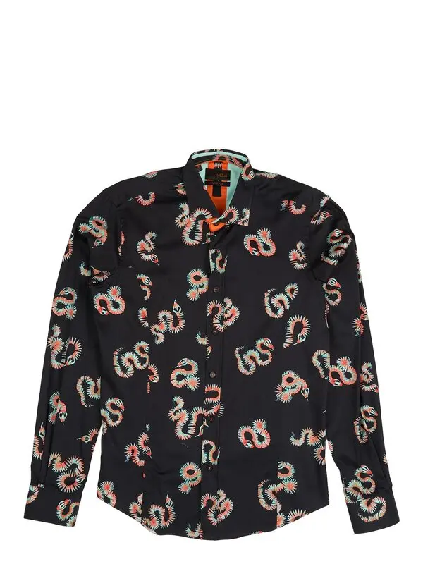 EIGHT X Aztec Snake Print Button Down Shirt - Black