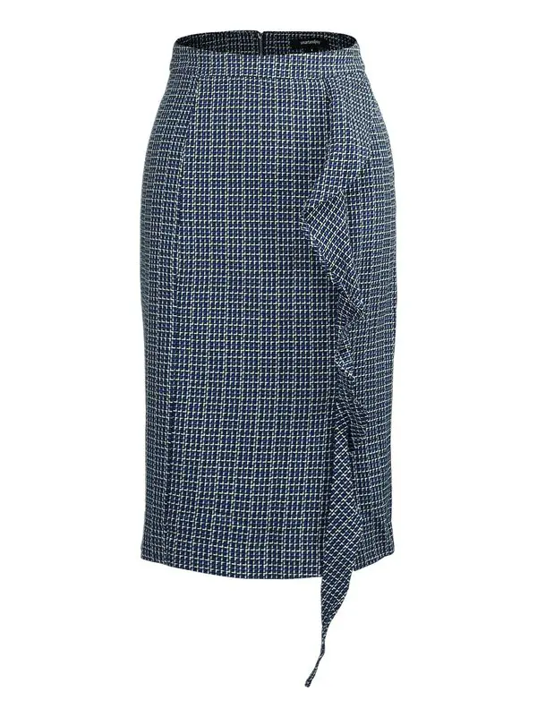 SMART AND JOY Micro Tartan Ruffle Pencil Skirt - Blue