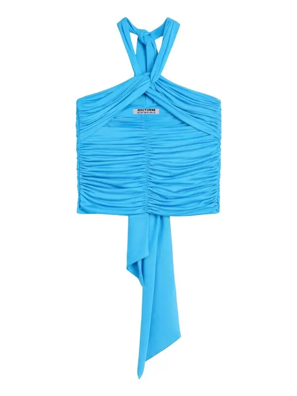 NOCTURNE Cut-out Draped Blouse - Blue