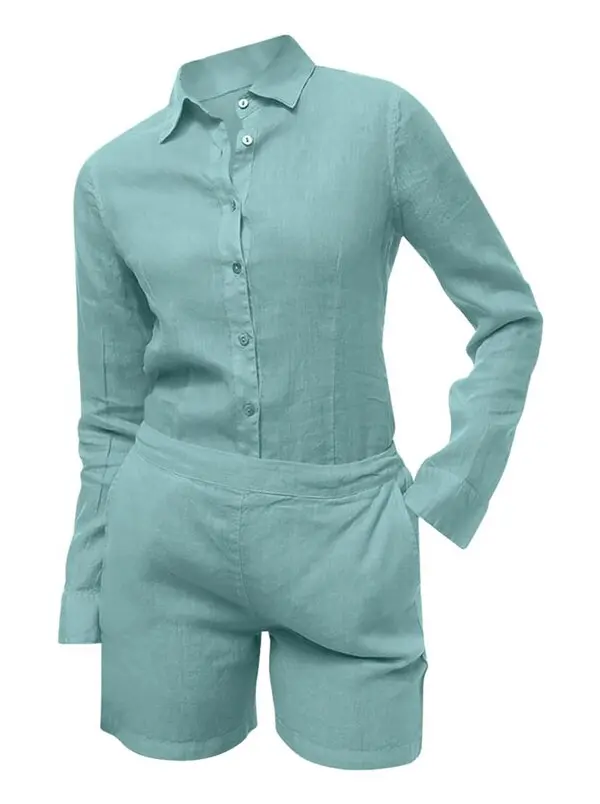 Haris Cotton Linen Long Sleeved Shirt With Darts Crystal - Blue