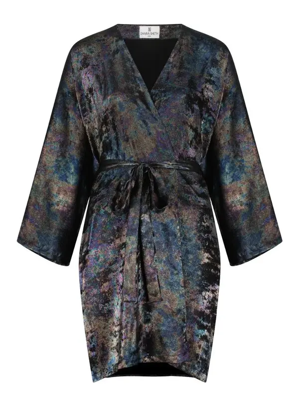 DHARA SHETH, DUBAI Shadow Of Sequin Shimmer Short Halloween Kimono Rainbow Party Cover Up - Black