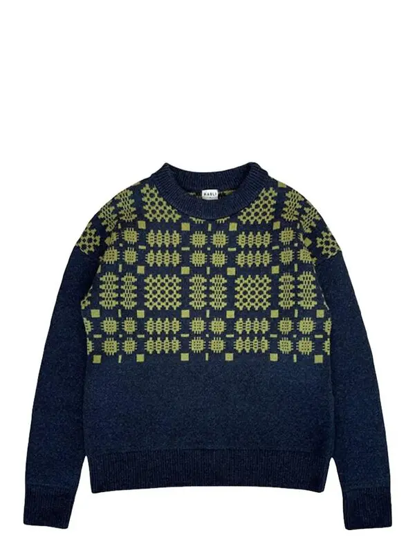 MABLI Carthen Lambswool Gansey Ink / Moss - Blue