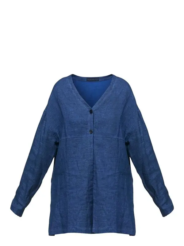 HELEN MCALINDEN Stevie Indigo Collarless Overshirt - Blue
