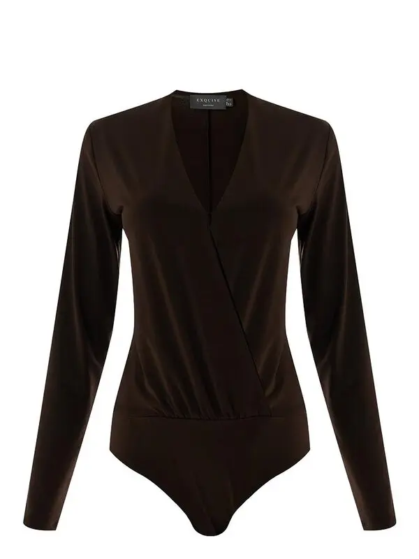 EXQUISE Regular V-neck Long Sleeve Meilani K. Bodysuit - Brown