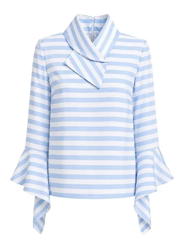 JULIA ALLERT Satin Striped Blouse With Asymmetric Collar Light Blue - Blue/white