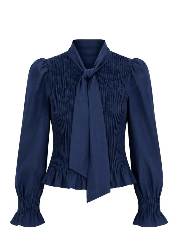 Mind Traveler Chia Denim Tie Blouse - Blue