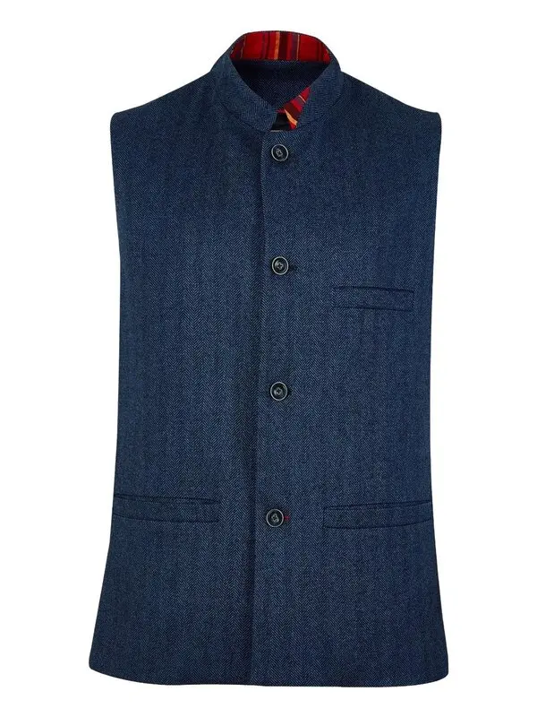 KOY CLOTHING Navy Herringbone Gilet - Blue