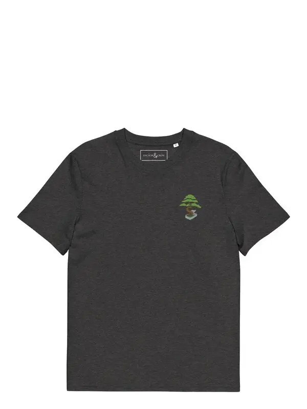 ANCHOR & CREW Heather Bonsai Garden Dystopia Organic Cotton Embroidered T-shirt - Black