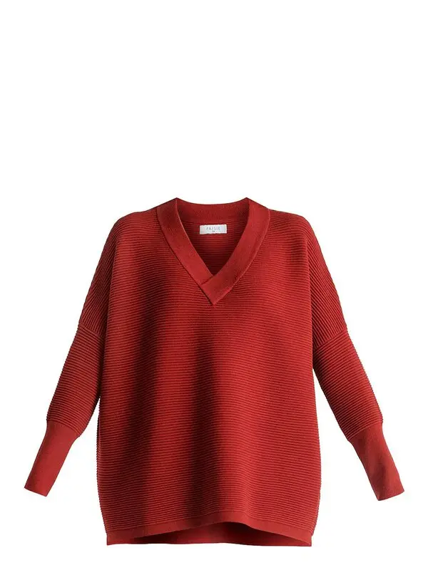 PAISIE V-neck Ribbed Jumper - Red