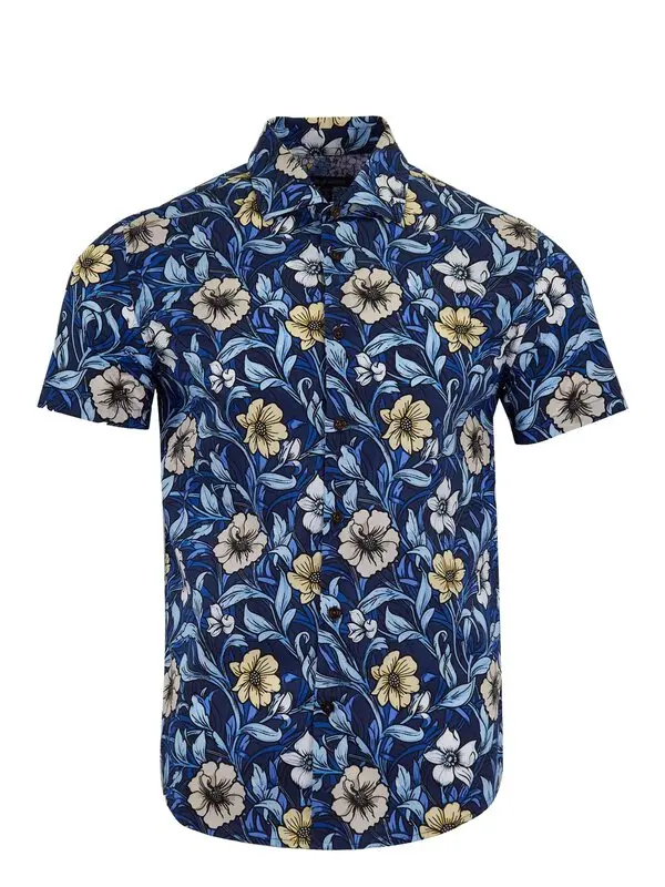 LORDS OF HARLECH Scott Meadow Flora Shirt Navy - Blue
