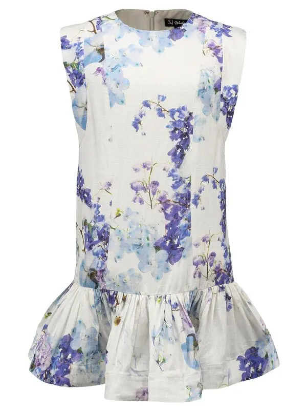 SMART AND JOY Macro Floral Print Ruffle Mini Dress - Blue