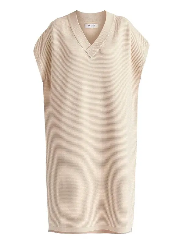 PAISIE Neutrals V-neck Sleeveless Ribbed Jumper Dress - Beige