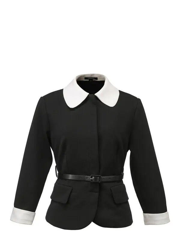 SMART AND JOY Double Breasted White Collar Jacket - Black