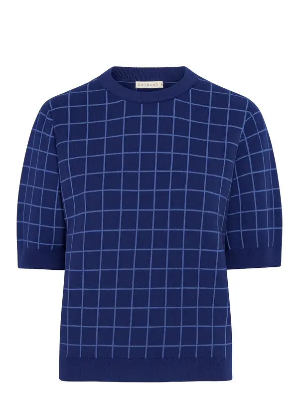 GROBUND Alva Tee With Navy Grid - Blue
