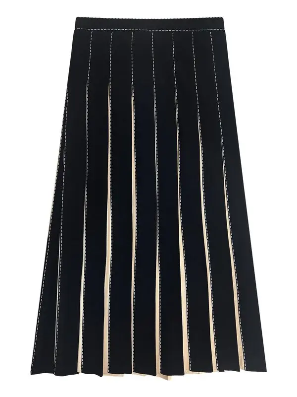 ROCH PEREL Neutrals Cream Inner Pleat Knitted Skirt - Black