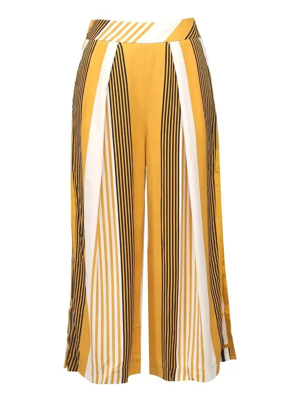 SMART AND JOY Stripe Print Fold Capri Pants Yellow - Orange