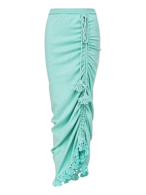 ANDREEVA Mint Carnation Knit Skirt With Handmade Embroidery - Green