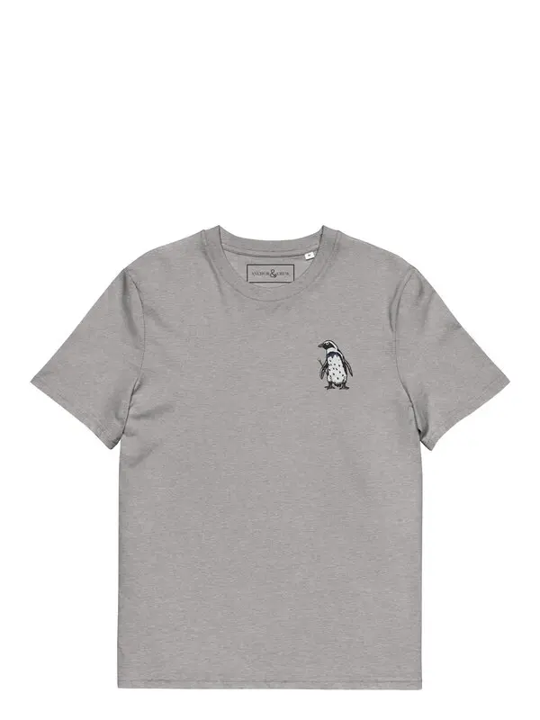 ANCHOR & CREW Heather Penguin Suit Actual Life Organic Cotton Embroidered T-shirt - Grey