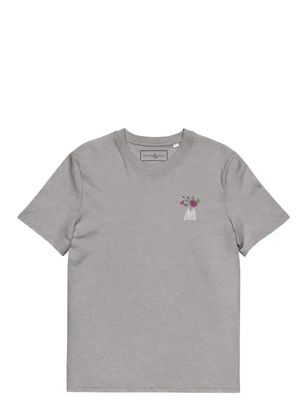 ANCHOR & CREW Heather Peony Garden Dystopia Organic Cotton Embroidered T-shirt - Grey