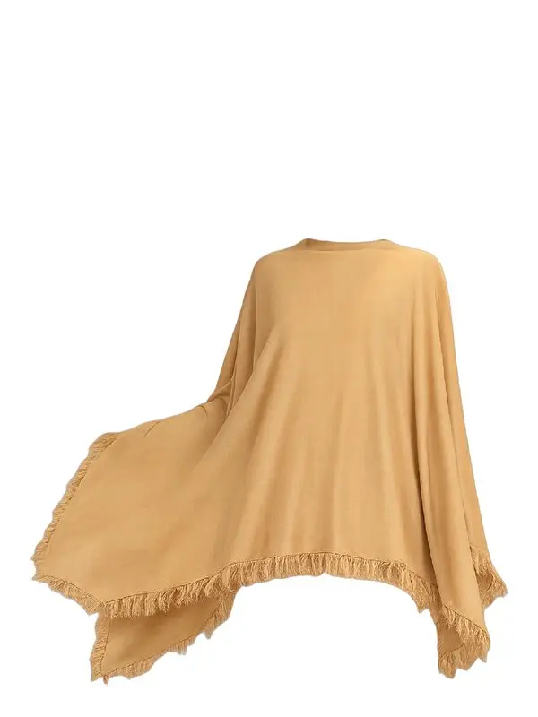 I ROCCHI CASHMERE S Pure Linen Poncho With Fringes - Brown