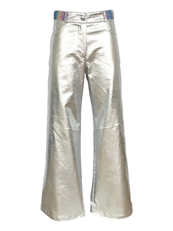 LALIPOP DESIGN Metallic Finish Cotton-blend Wide-leg Pants - Silver