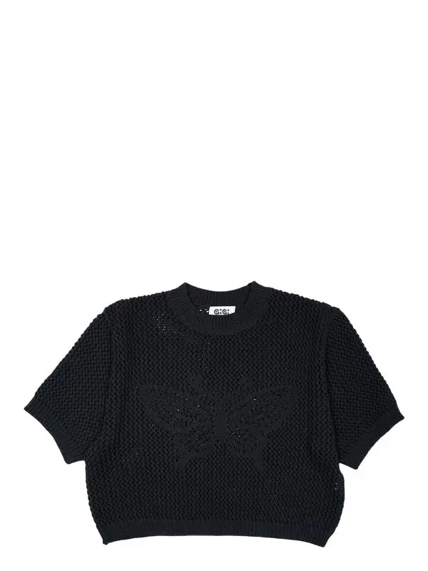 GIGI KNITWEAR Butterfly Cotton Knit T-shirt - Black