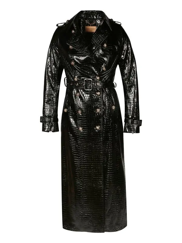 SANTINNI Indiscreet Embossed Leather Trench Coat In Nero - Black