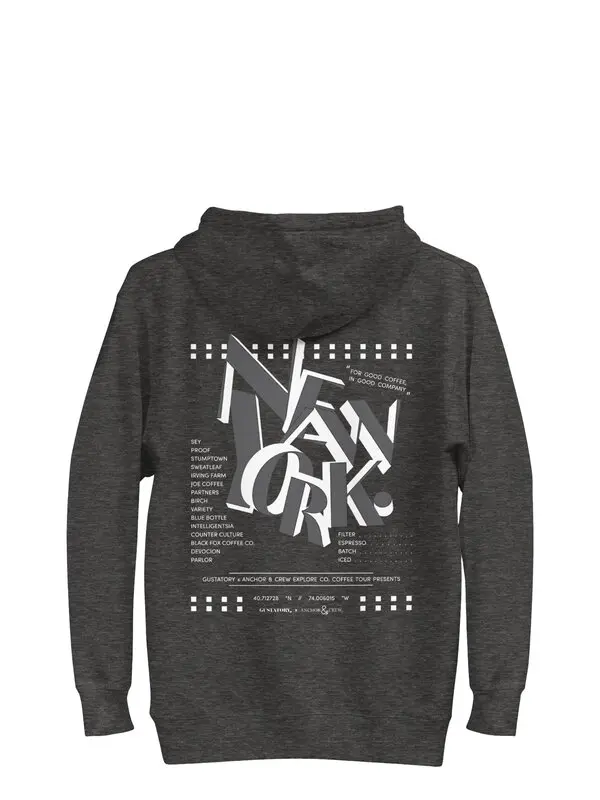 ANCHOR & CREW Heather Gustatory New York Coffee Scene Cotton Blend Embroidered Hoodie - Black