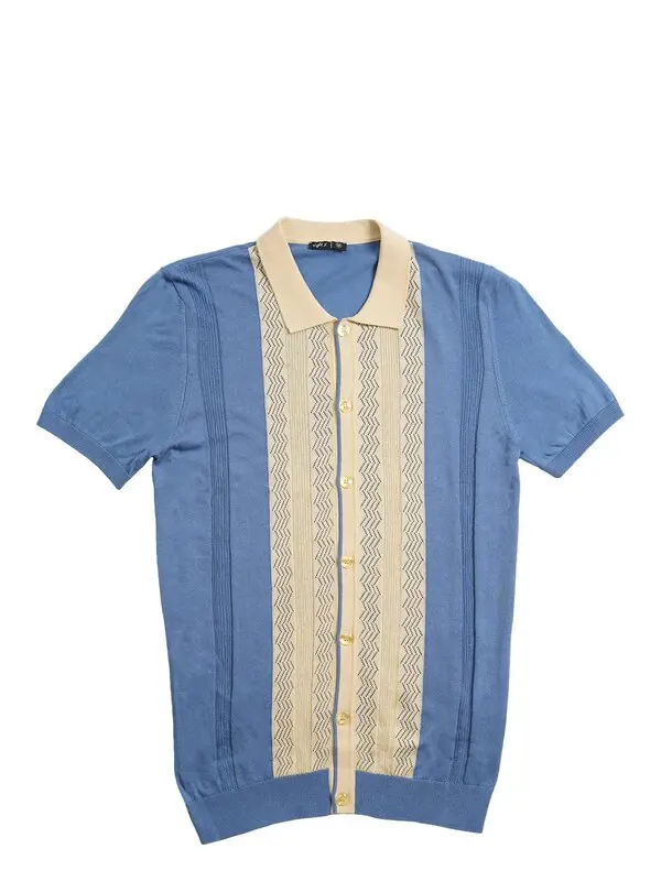 EIGHT X Neutrals / The Tony Knit Short Sleeve Shirt Creme - Blue