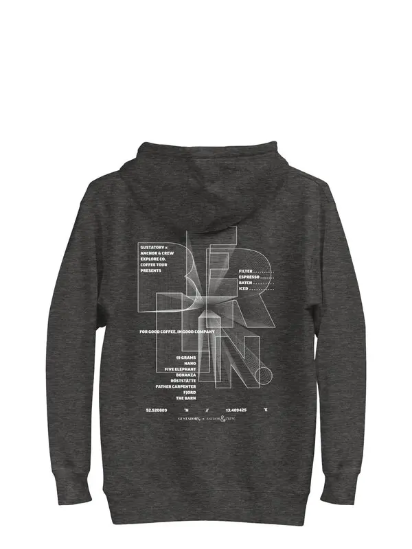 ANCHOR & CREW Heather Gustatory Berlin Coffee Scene Cotton Blend Embroidered Hoodie - Black