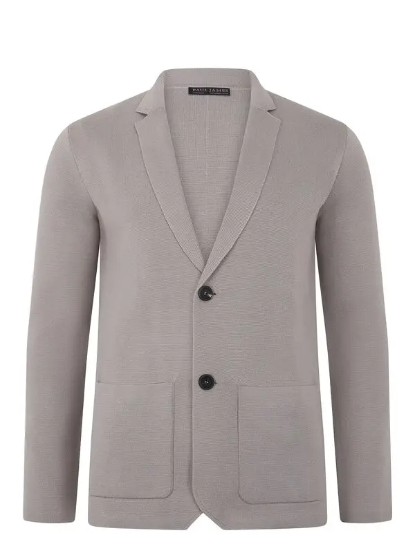 PAUL JAMES KNITWEAR Lightweight Mercerised Cotton Giuseppe Knitted Blazer Taupe - Grey