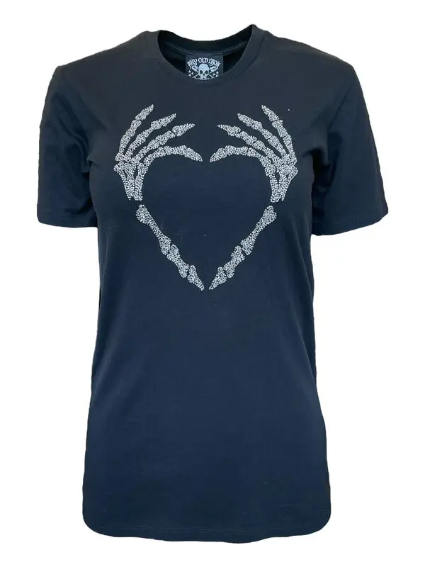 ANY OLD IRON Black / Silver Silver Beaded Skull Heart Black T-shirt - Black/silver
