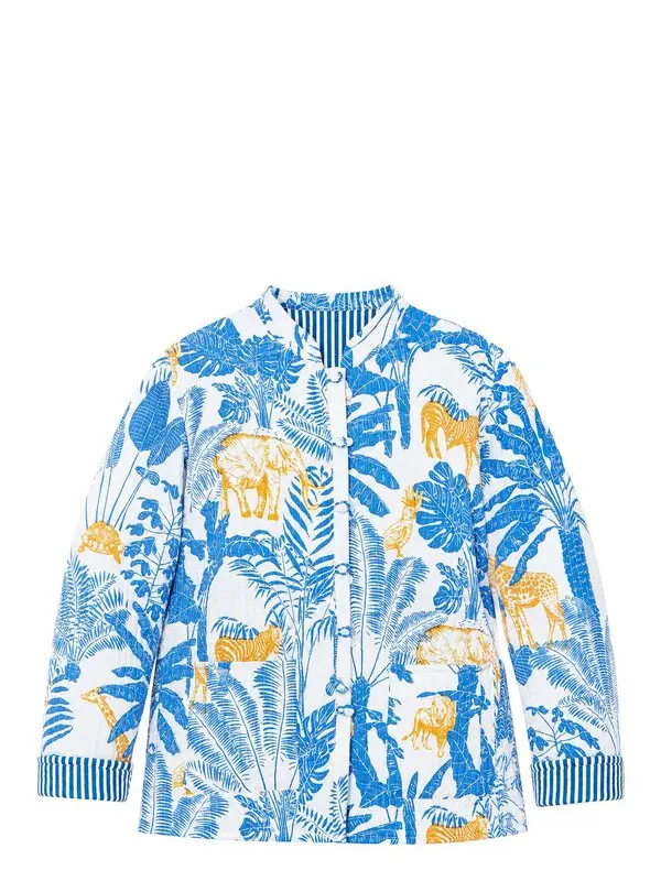 YUMI Jungle Reversible Cotton Quilted Jacket - Blue